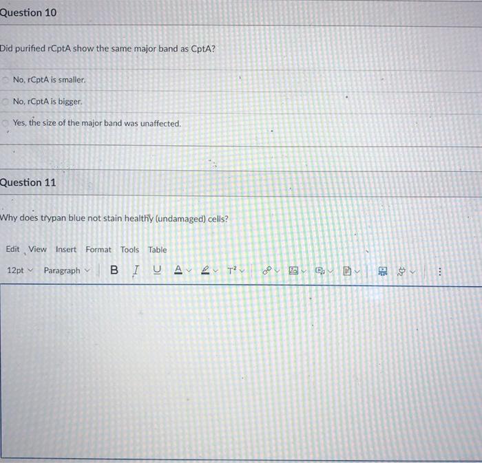 Solved Question 10 Did purified rCptA show the same major | Chegg.com