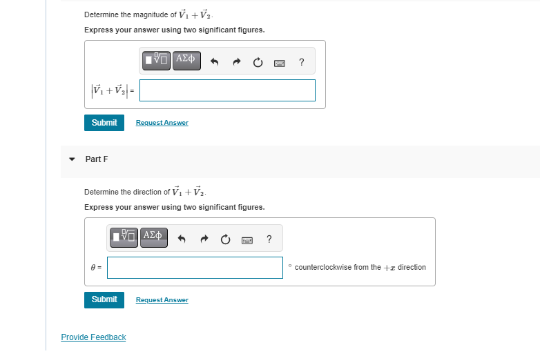 Solved Determine the magnitude of vec(V)1+vec(V)2.Let | Chegg.com