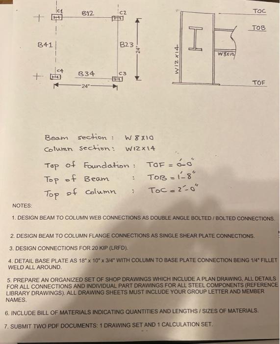 B12 C2 50 TOC + TOB I B41 B23 24" WEXIO W12x14- + B34 | Chegg.com