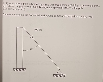 Solved 2.12) ﻿A telephone pole is braced by a guy wire that | Chegg.com