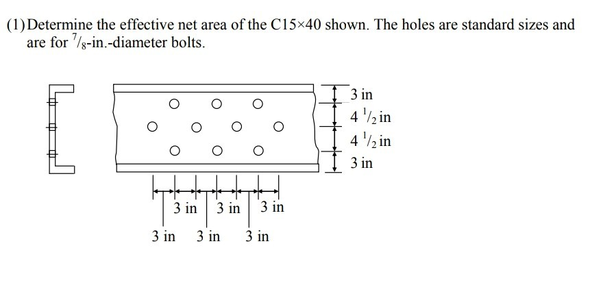 Solved (1) Determine the effective net area of the C15x40 | Chegg.com