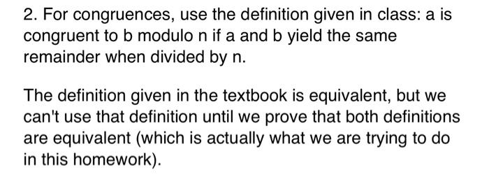 Solved 2 Prove that if n a – b, then a = b (mod n). 2. For | Chegg.com