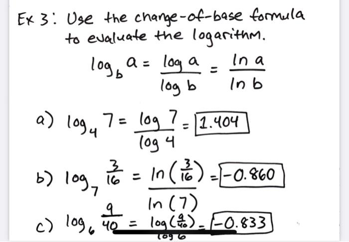 Solved 9 40. log3 60 40 Ex 3. Use the change-of-base | Chegg.com