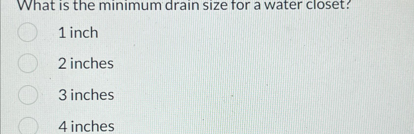 Solved What is the minimum drain size for a water closet?1 | Chegg.com