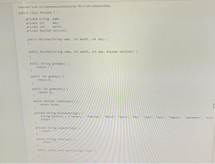 Solved The Holiday class has two parameterized constructors. | Chegg.com