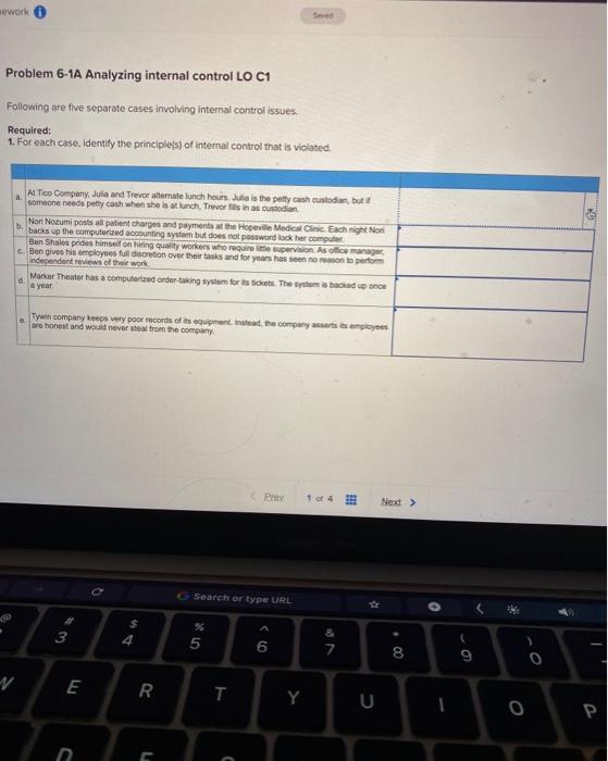 Solved work Problem 6-1A Analyzing internal control LO C1 | Chegg.com