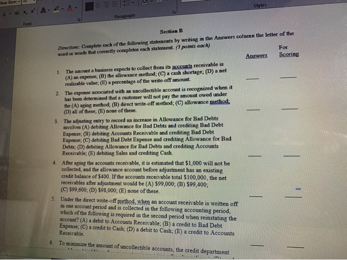Solved New Rom Styles 0.- * A-P-A- Paragraph Section B | Chegg.com