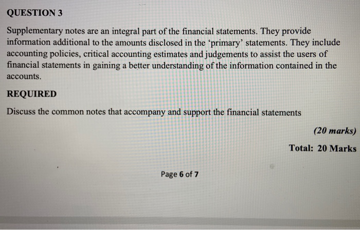 Solved QUESTION 3 Supplementary notes are an integral part | Chegg.com