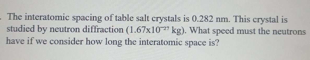 Solved The interatomic spacing of table salt crystals is | Chegg.com