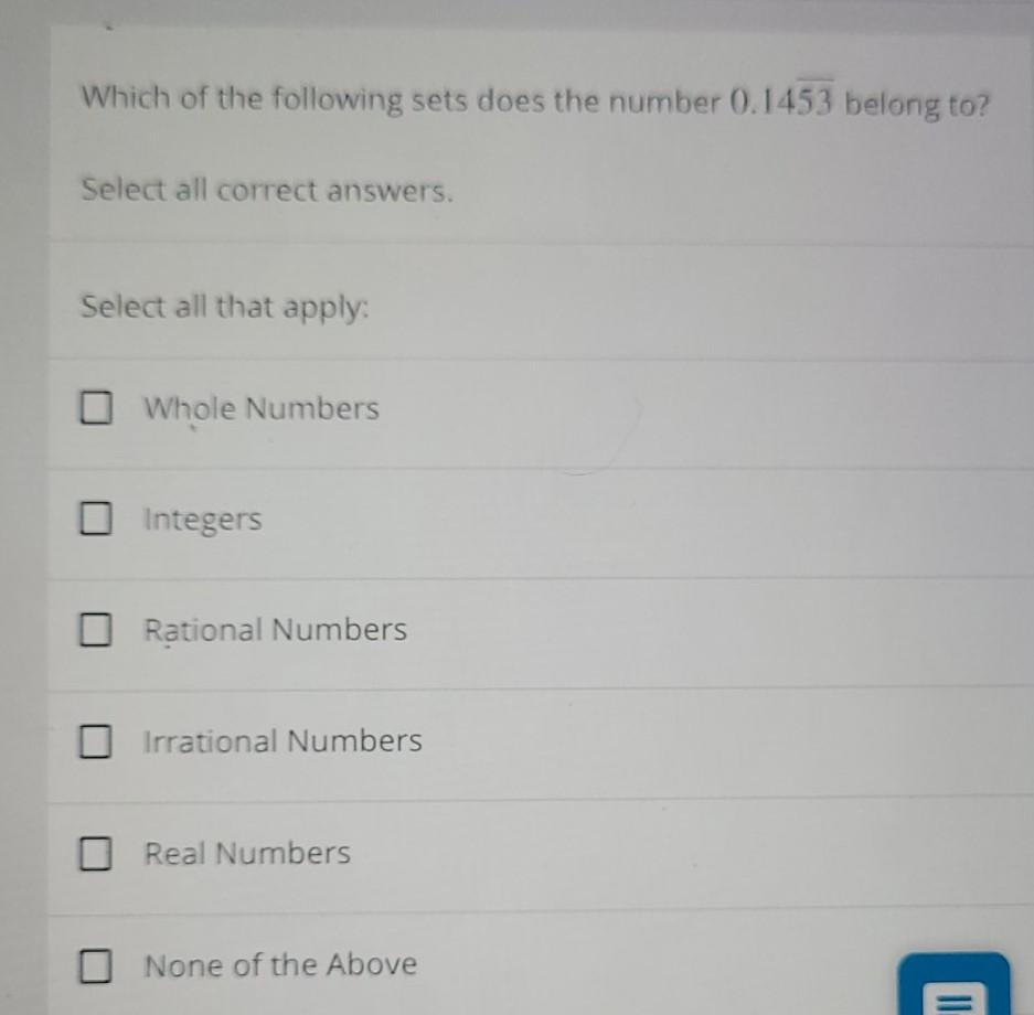 Solved Which of the following sets does the number 0.1453 | Chegg.com
