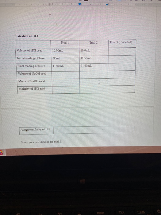 Solved 1123 Titration of HCI Trial 1 Trial 2 Trial 3 (if | Chegg.com