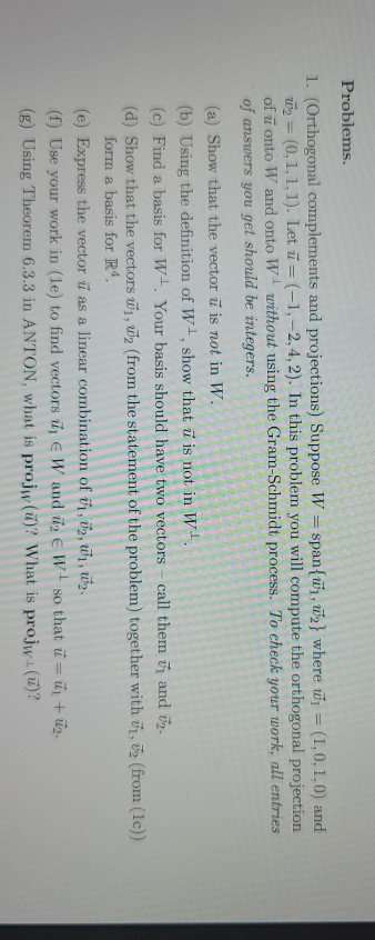 Solved Problems. 1. (Orthogonal complements and projections) | Chegg.com
