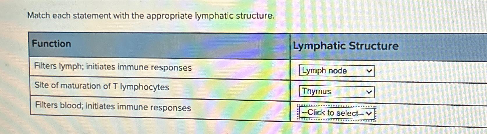 Solved Match each statement with the appropriate lymphatic | Chegg.com