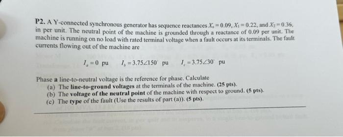 Solved P2. A Y-connected synchronous generator has sequence | Chegg.com