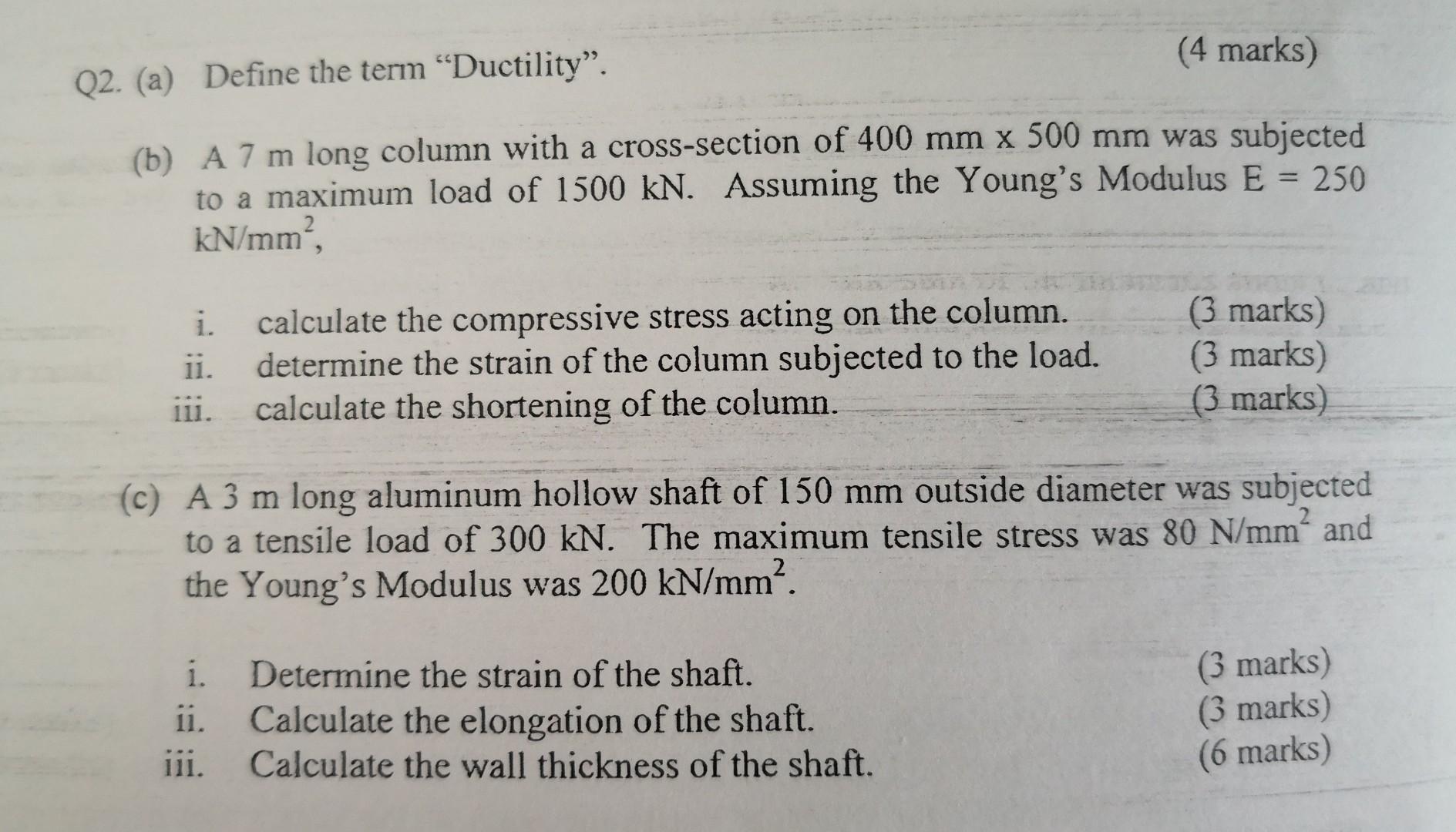 Solved (b) A 7 m long column with a cross-section of 400 | Chegg.com
