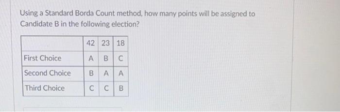 Solved Using a Standard Borda Count method, how many points | Chegg.com
