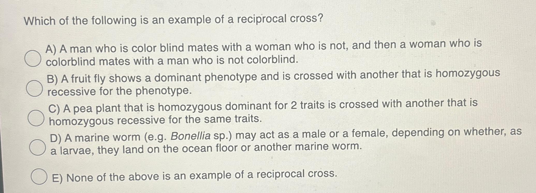 Solved Which of the following is an example of a reciprocal | Chegg.com