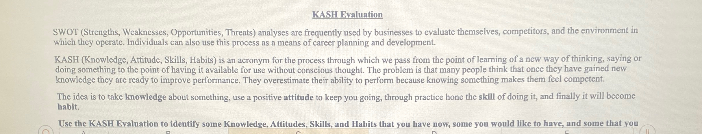 Solved KASH EvaluationSWOT (Strengths, ﻿Weaknesses, | Chegg.com