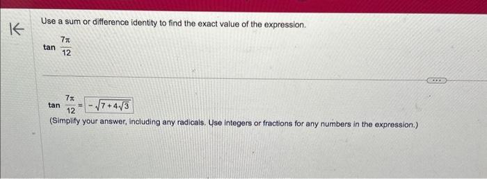 Solved Use a sum or difference identity to find the exact | Chegg.com