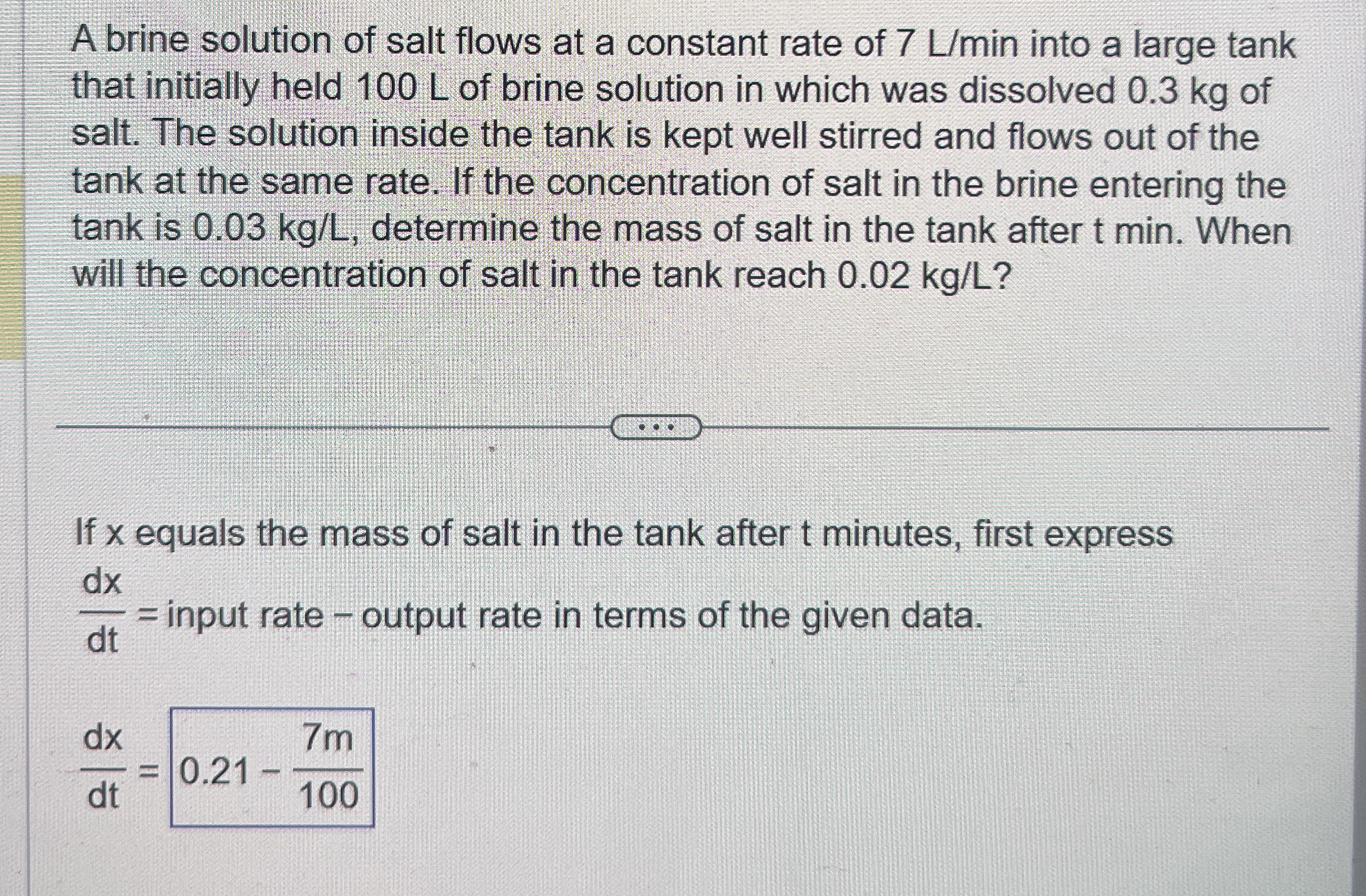 A brine solution of salt flows at a constant rate of | Chegg.com
