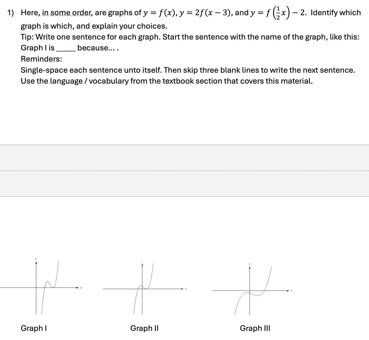 Solved Here, in some order, are graphs of y=f(x),y=2f(x-3), | Chegg.com