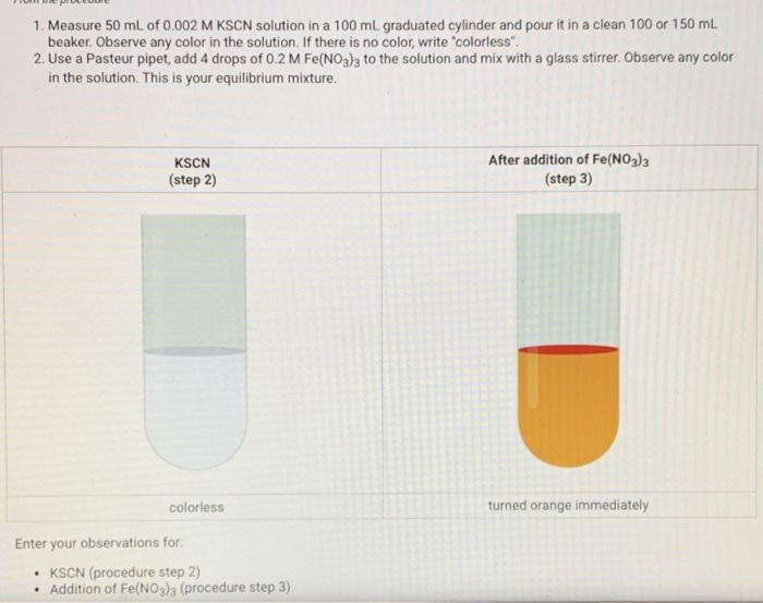 Solved 1. Measure 50 mL of 0.002 M KSCN solution in a 100 ml | Chegg.com