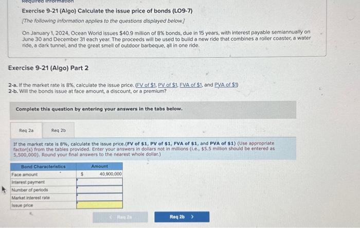 Solved Exercise 9-21 (Algo) Calculate the issue price of | Chegg.com