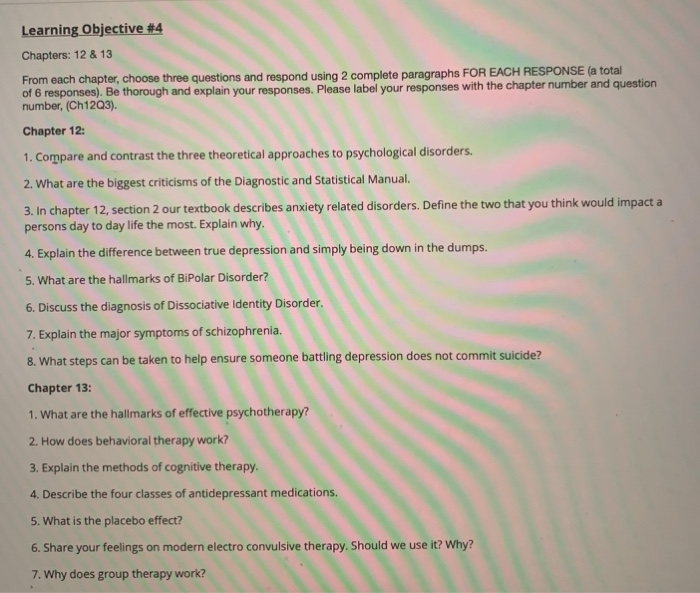 Solved Learning Objective #4 Chapters: 12 & 13 From each | Chegg.com