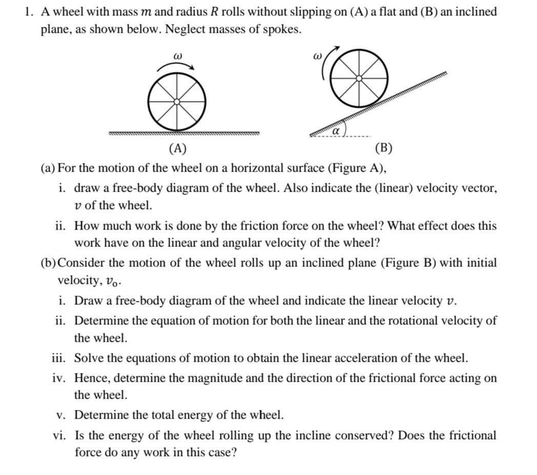 Solved A wheel with mass m and radius R rolls without | Chegg.com