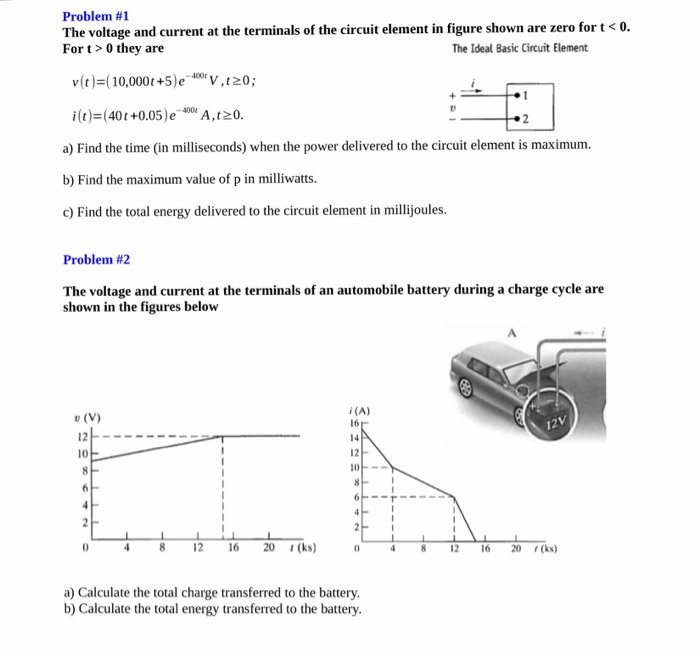 Solved Problem #1 The voltage and current at the terminals | Chegg.com