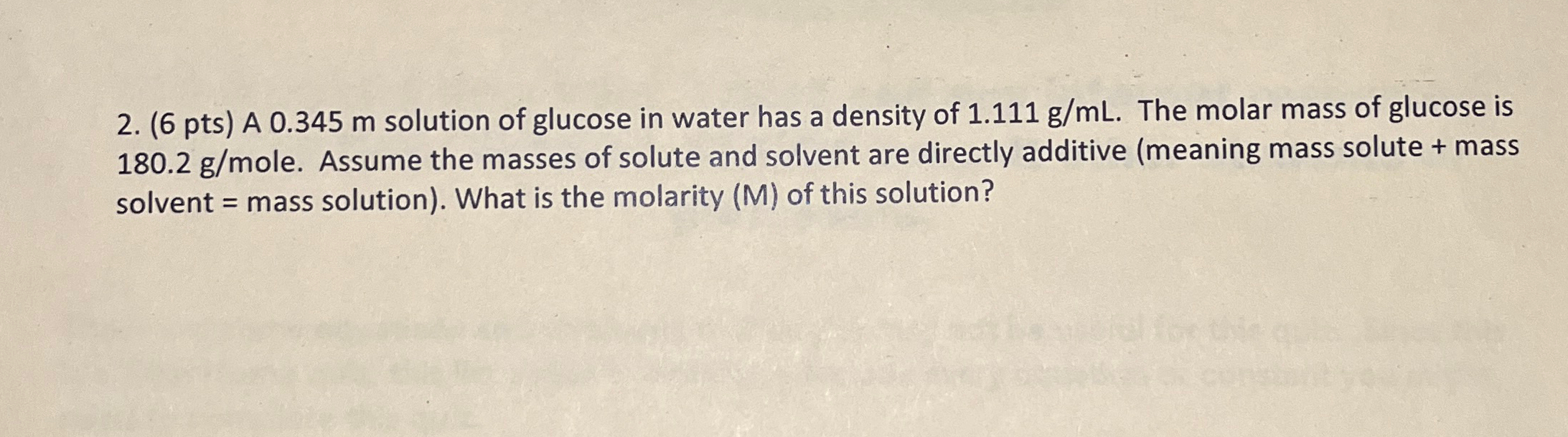Solved (6 ﻿pts) ﻿A 0.345m ﻿solution of glucose in water has | Chegg.com