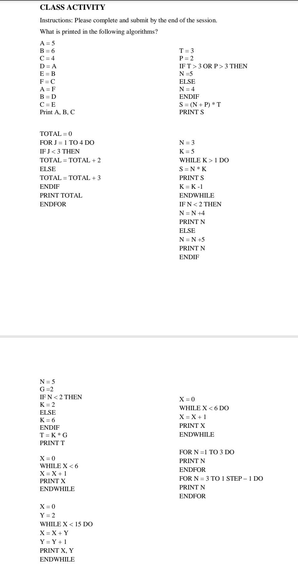 Solved CLASS ACTIVITY Instructions: Please complete and | Chegg.com
