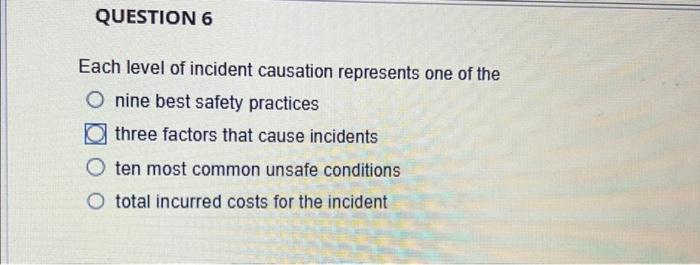 Solved Each level of incident causation represents one of | Chegg.com