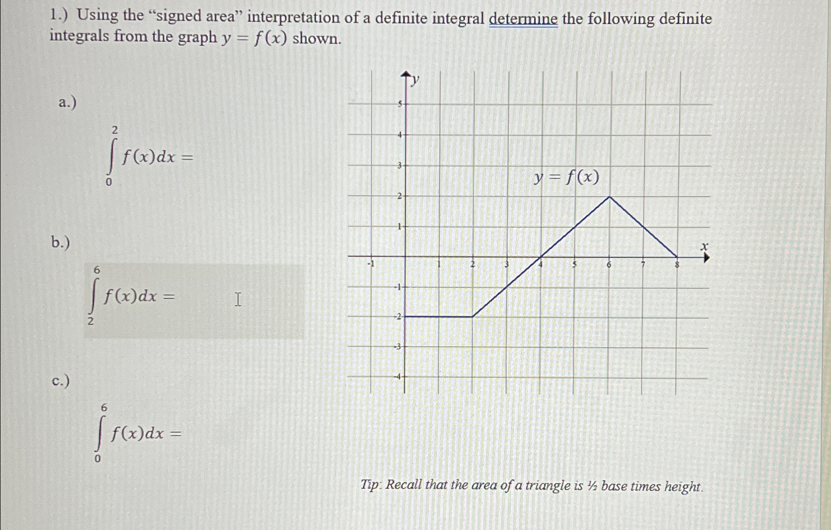 Solved 1.) ﻿Using the "signed area" interpretation of a | Chegg.com