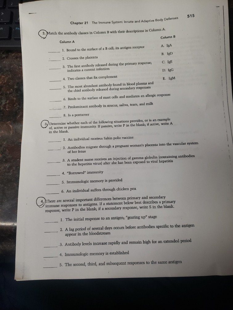 Solved 515 Chapter 21 The Immune System: Innate and Adaptive | Chegg.com