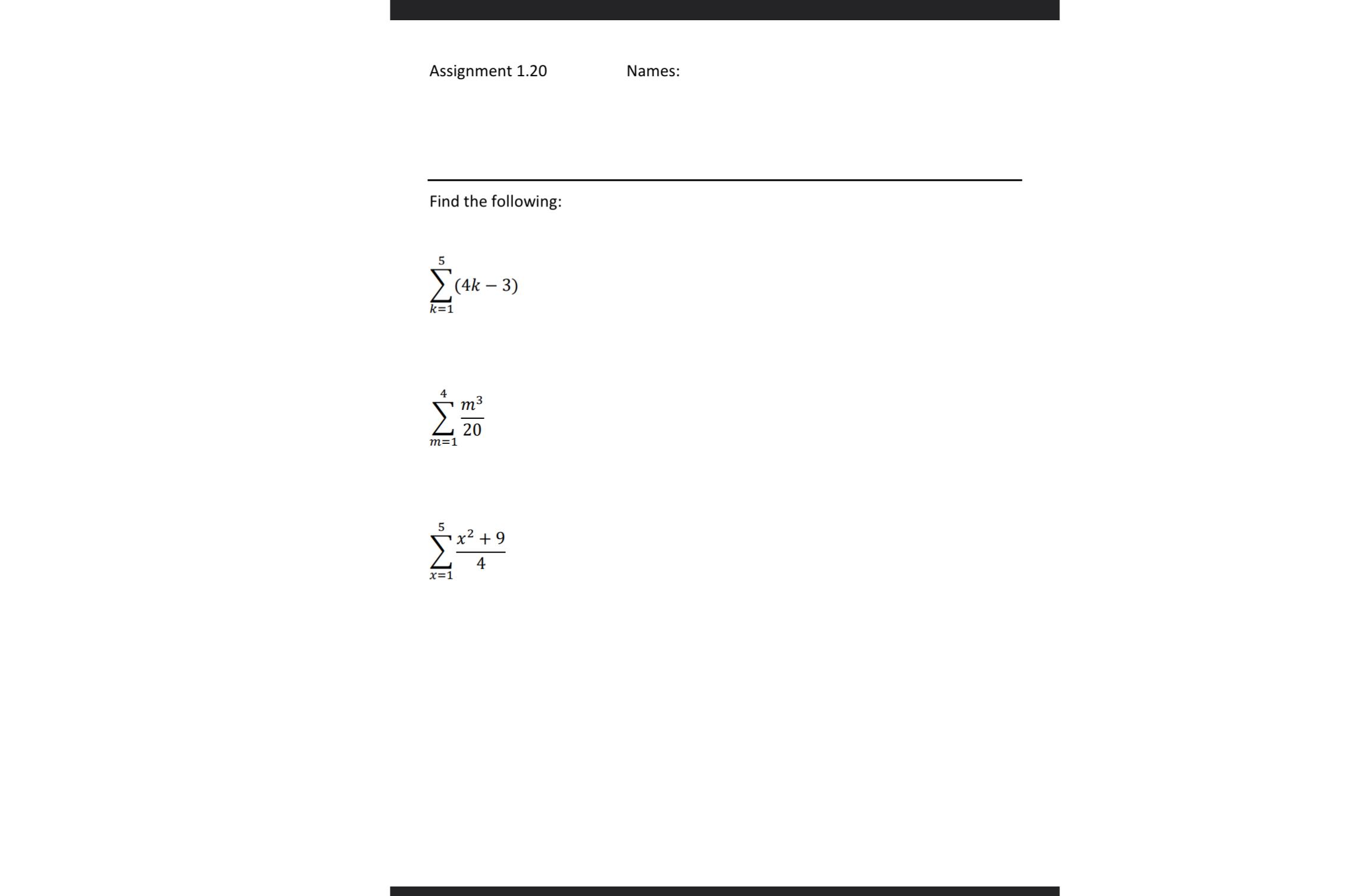Solved Assignment 1.20Names:Find the | Chegg.com