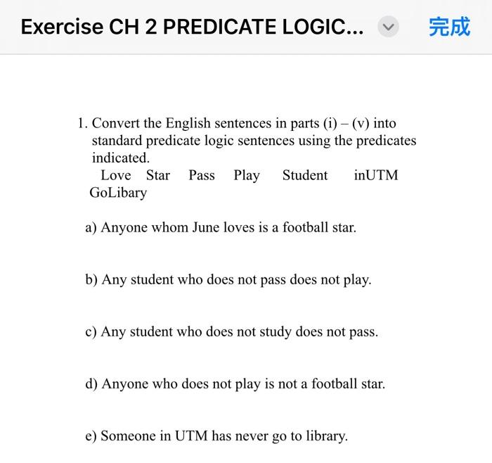 Solved 1. Convert the English sentences in parts (i) - (v) | Chegg.com