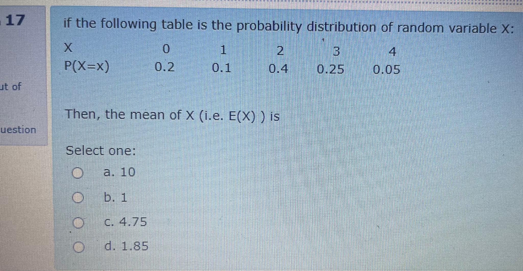 Solved 17if the following table is the probability | Chegg.com