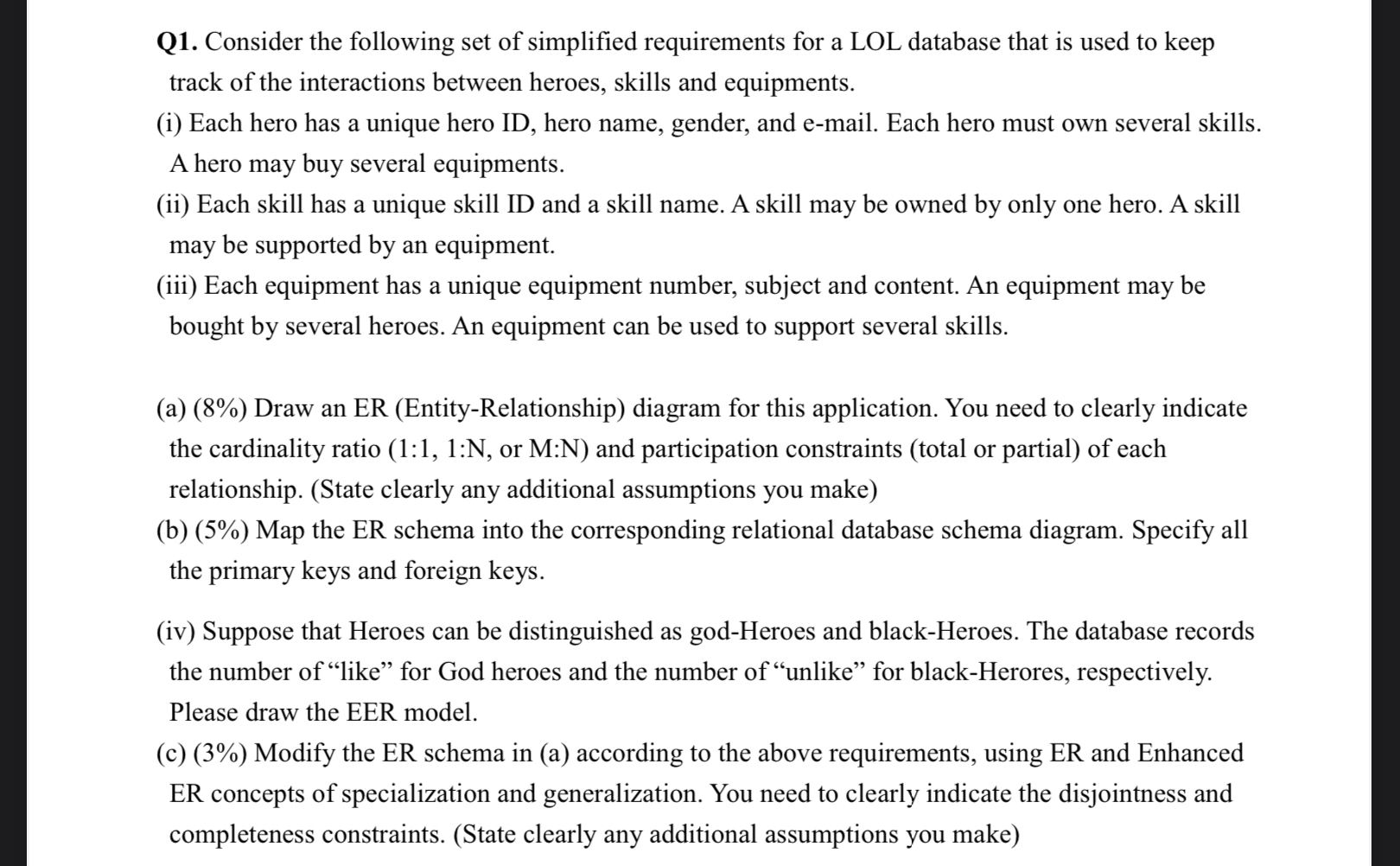 Solved Q1. ﻿Consider the following set of simplified | Chegg.com