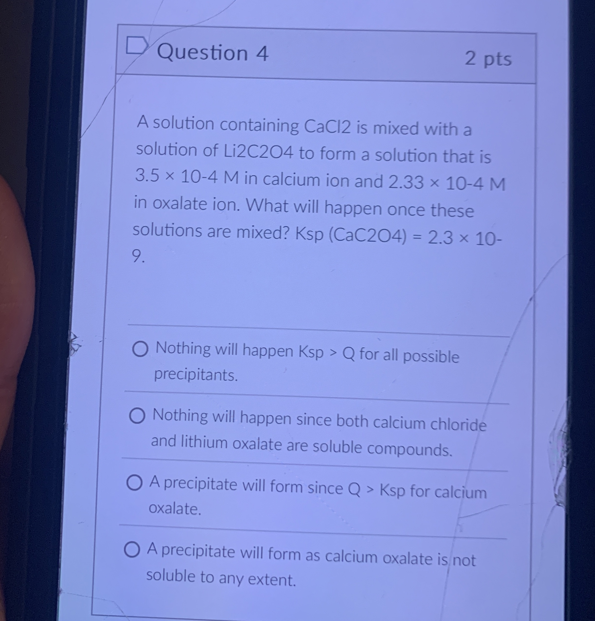 Solved Question 42 ﻿ptsA solution containing CaCl 2 ﻿is | Chegg.com