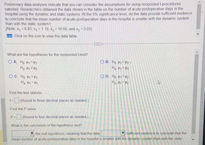 Solved Preliminary data analyses indicate that you can | Chegg.com