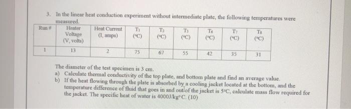 Solved 3. In the linear heat conduction experiment without | Chegg.com
