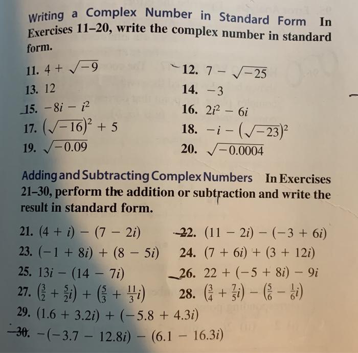 Solved Writing A Complex Number In Standard Form In Chegg
