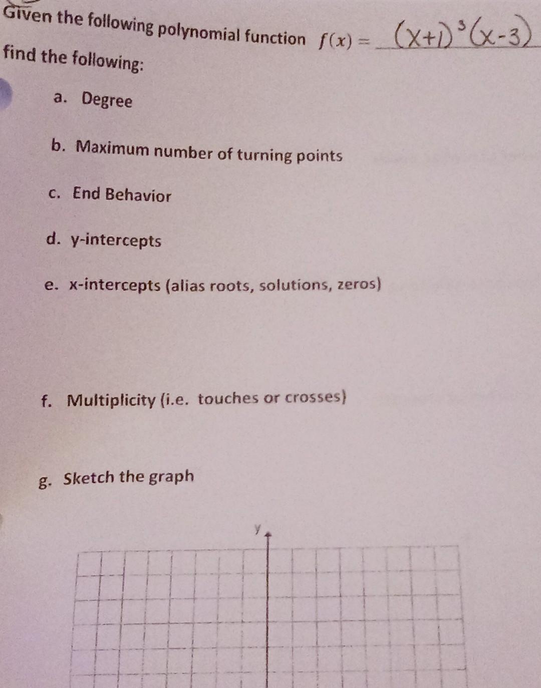 Solved en the following polynomial function f(x)=(x+1)3(x−3) | Chegg.com