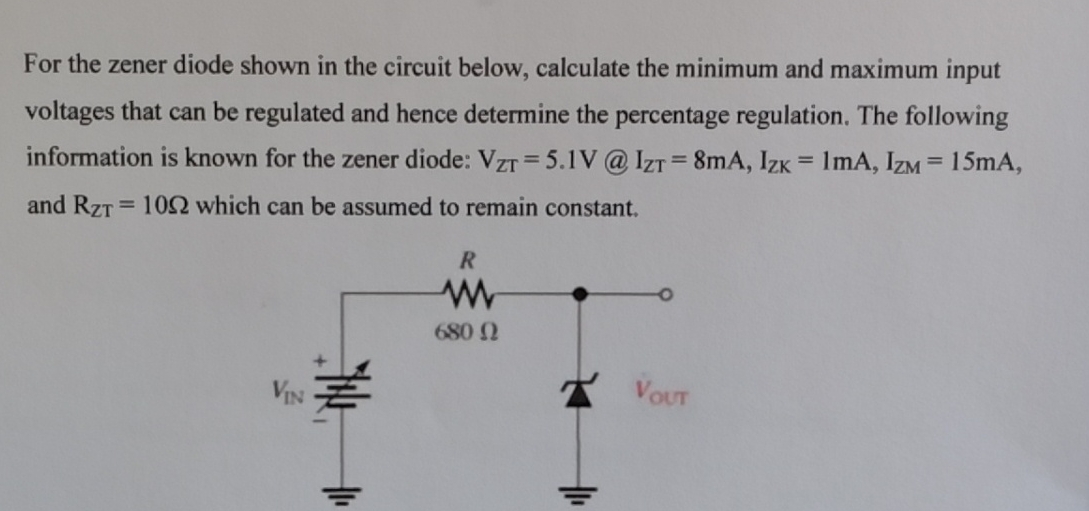 For the zener diode shown in the circuit below, | Chegg.com