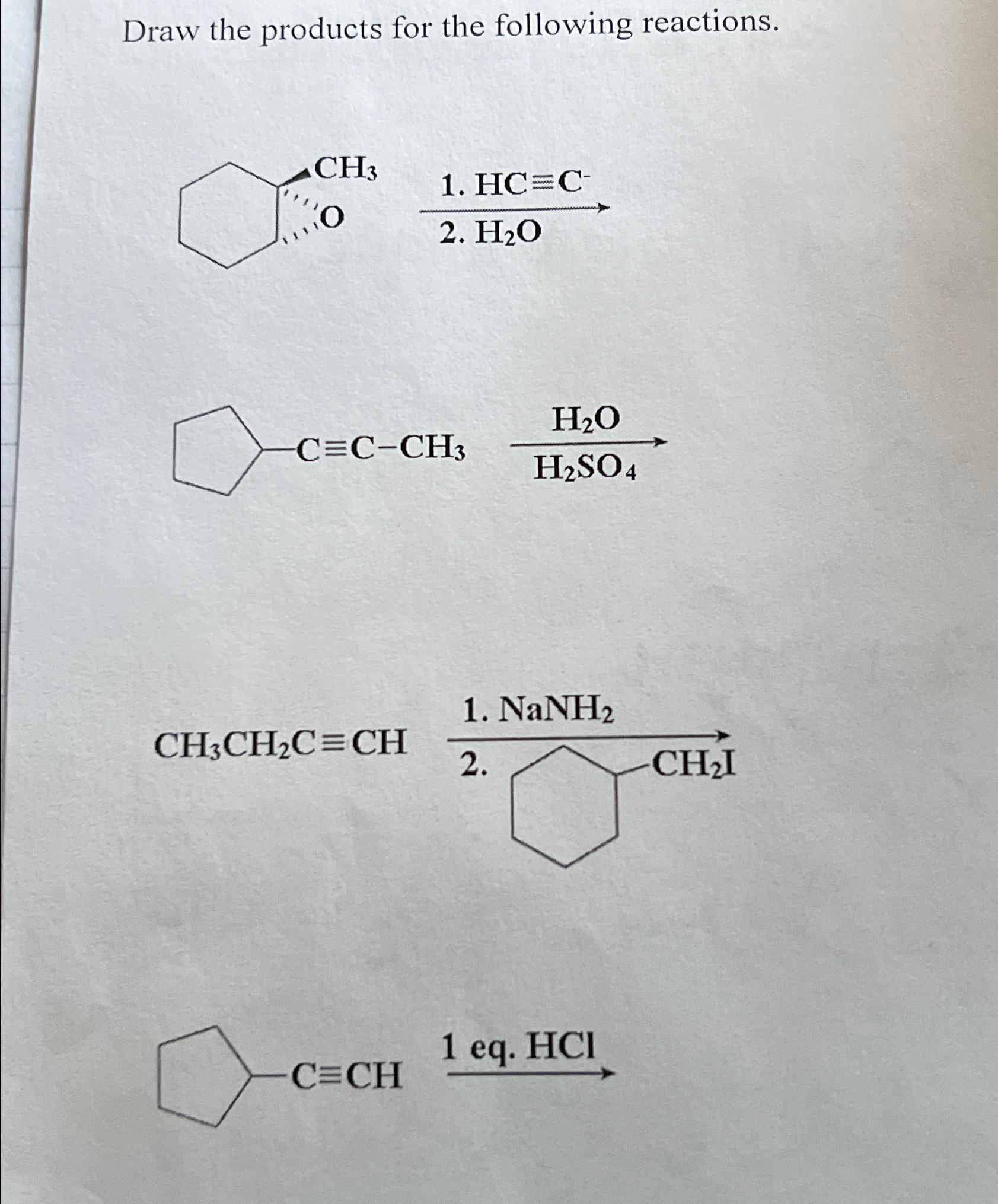 Solved Draw the products for the following reactions. | Chegg.com