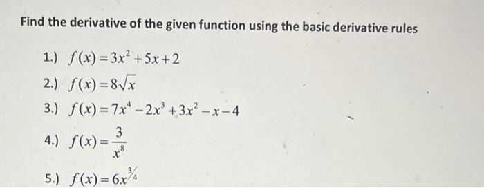 Solved Find the derivative of the given function using the | Chegg.com