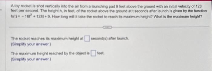 Solved A toy rocket is shot vertically into the air from a | Chegg.com