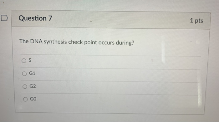 Solved Question 7 1 pts The DNA synthesis check point occurs | Chegg.com