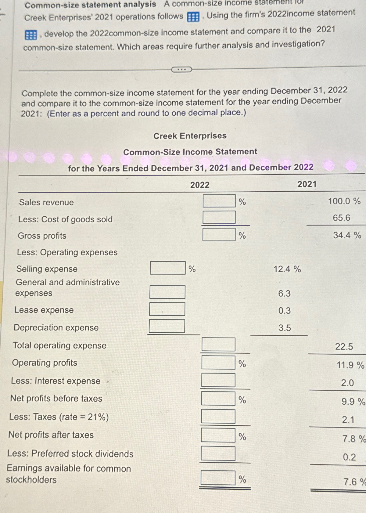 Common-size statement analysis A common-size income | Chegg.com